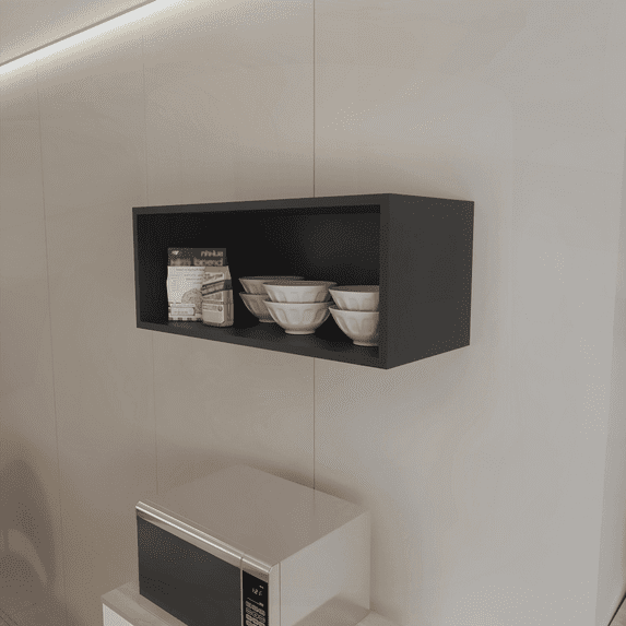 Black Particle Board Kitchen Wall Cabinet - Modern Open Storage for ...