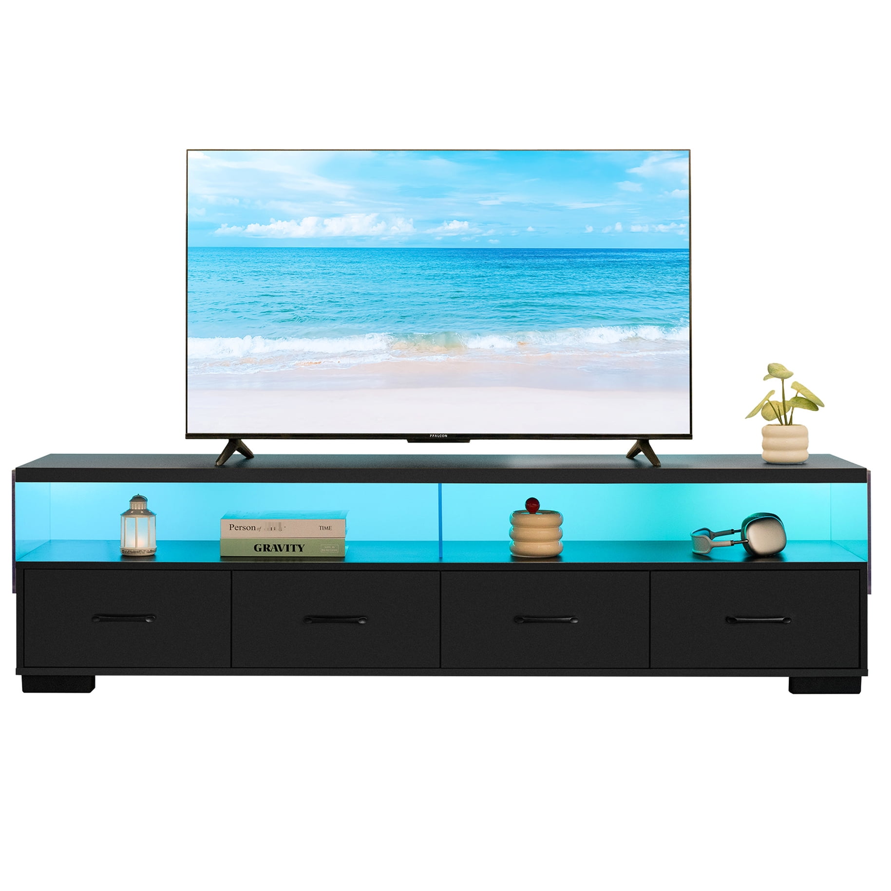 Black Particle Board TV Stand - Accommodate Media Players - Living and ...