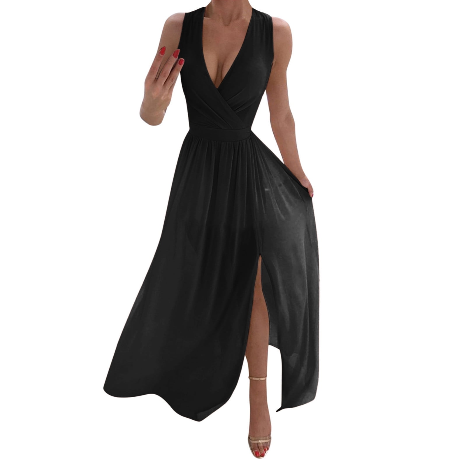 Black Party Dresses Women Beach V-Neck Dresses Summer Party Casual A ...