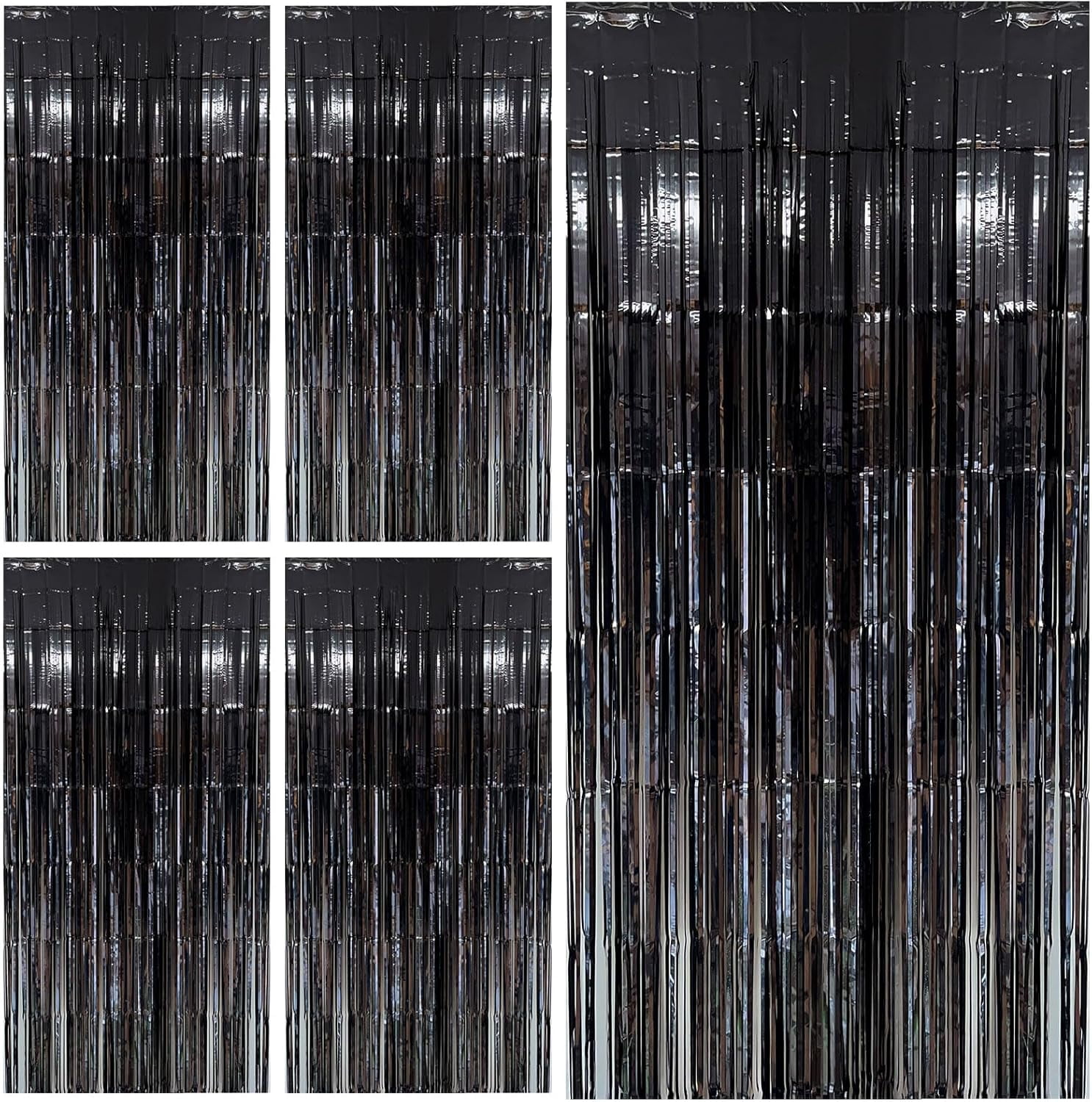 Black Party Streamers Foil Fringe Backdrop Curtains Tinsel Streamers ...