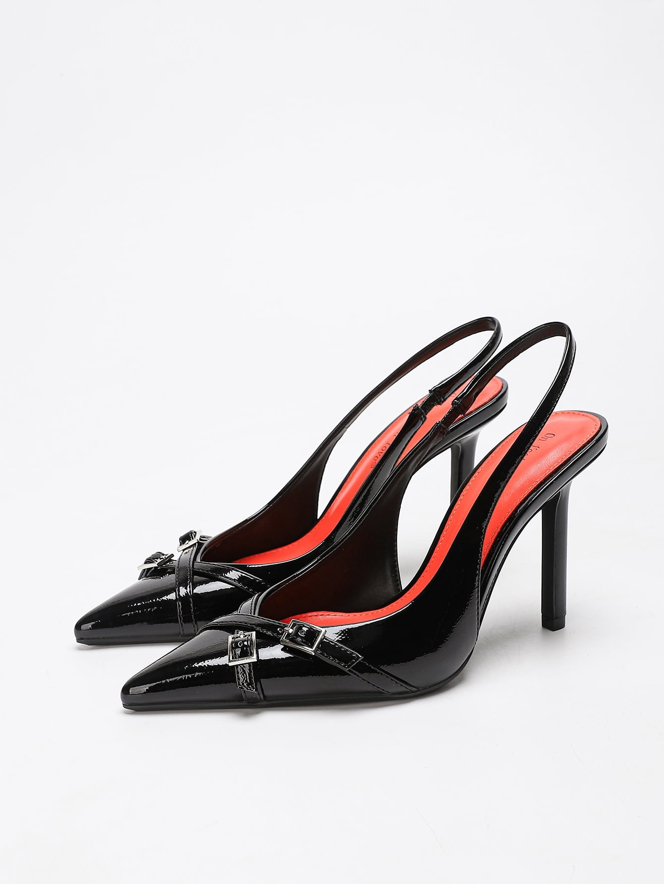 Black Patent Leather Slingback High Heels for Women, Pointed Toe Double ...