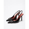 Black Patent Leather Slingback High Heels for Women, Pointed Toe Double ...