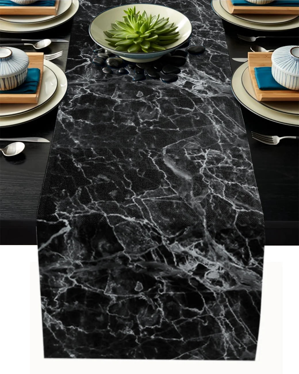 Black Pattern Table Runner Home Wedding Table Flag Mat Centerpieces ...
