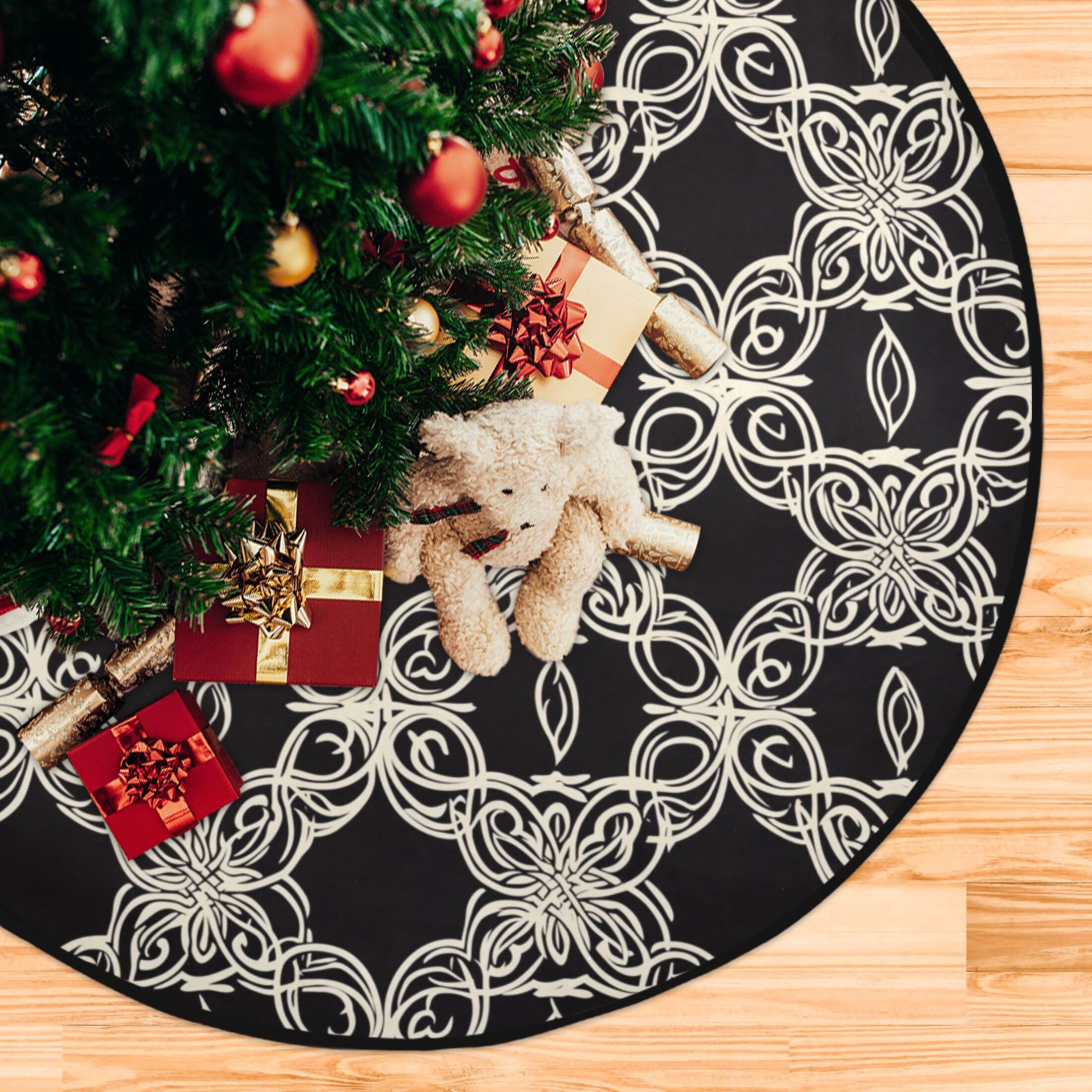 Black Patterned Exquisite Design Christmas Tree Stand Mat Waterproof ...