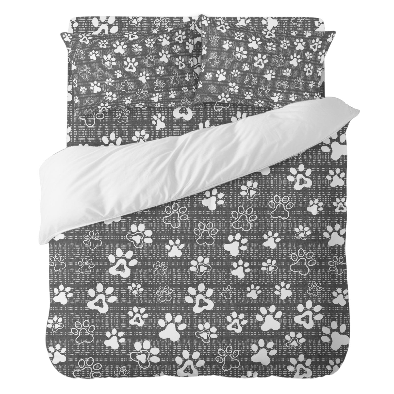 Black Paw Print Bedding Duvet Cover Set Full Size 4 Pieces, Modern ...