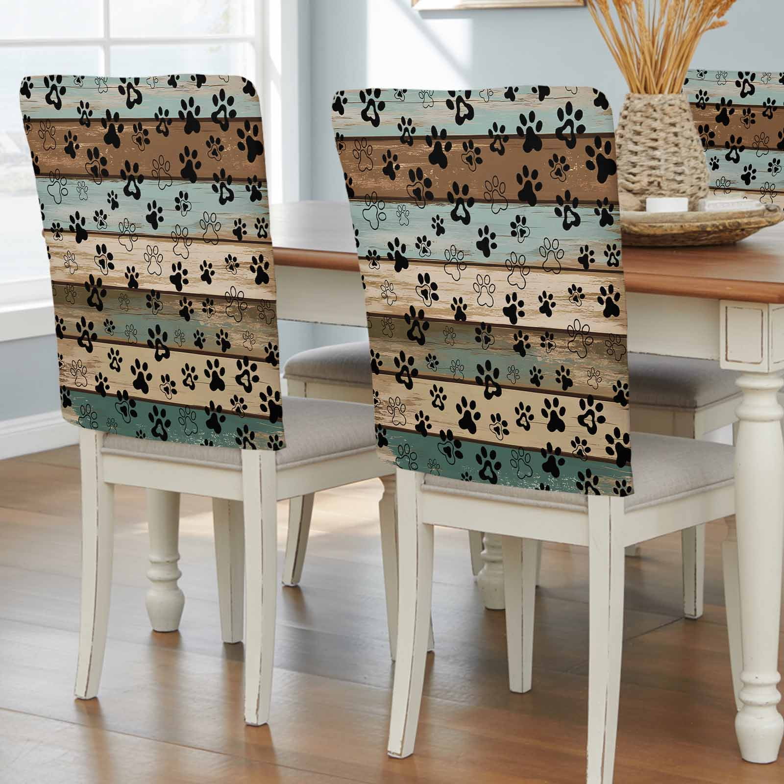 Black Paw Print Chair Back Covers, Removable Chair Covers for Dining ...