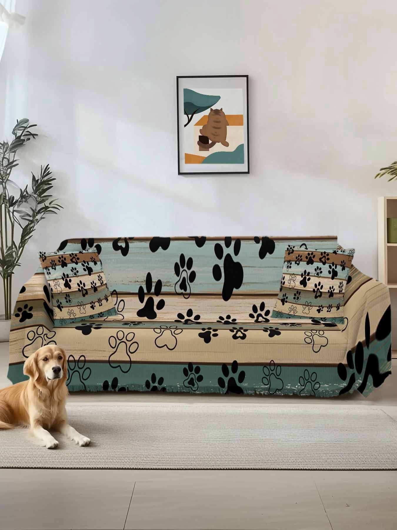 Black Paw Print Couch Cover Sofa Covers 3 Cushion Sectional Couch ...
