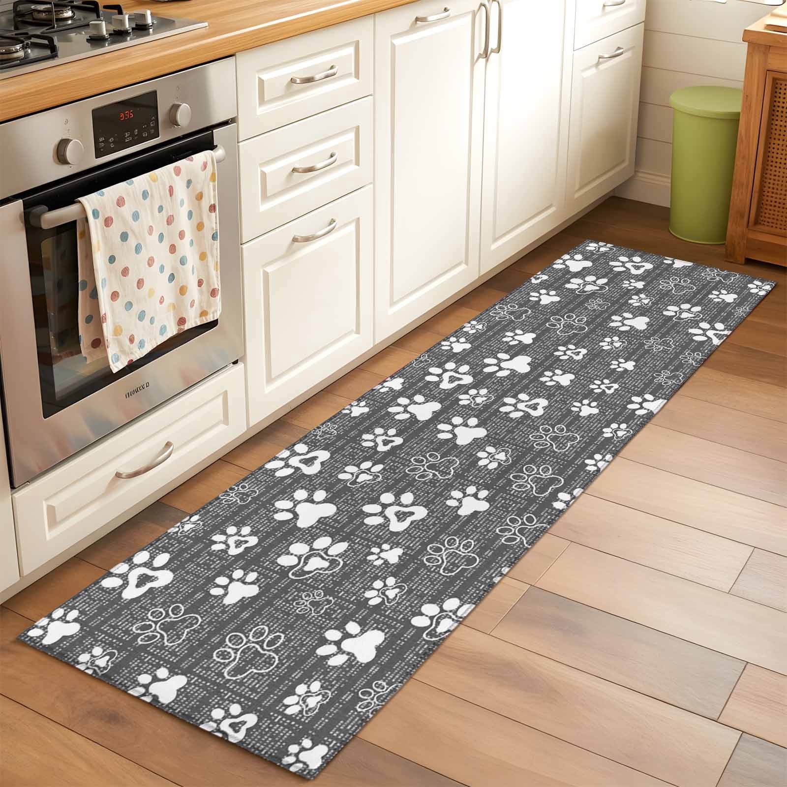 Black Paw Print Hallway Washable Runner Rug 2x6 Modern Classic Black ...