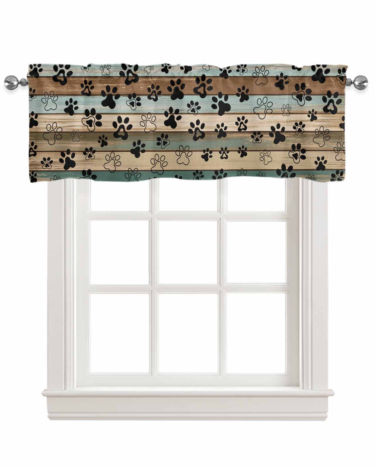 Black Paw Print Kitchen Valances for Windows Farmhouse Linen Window ...
