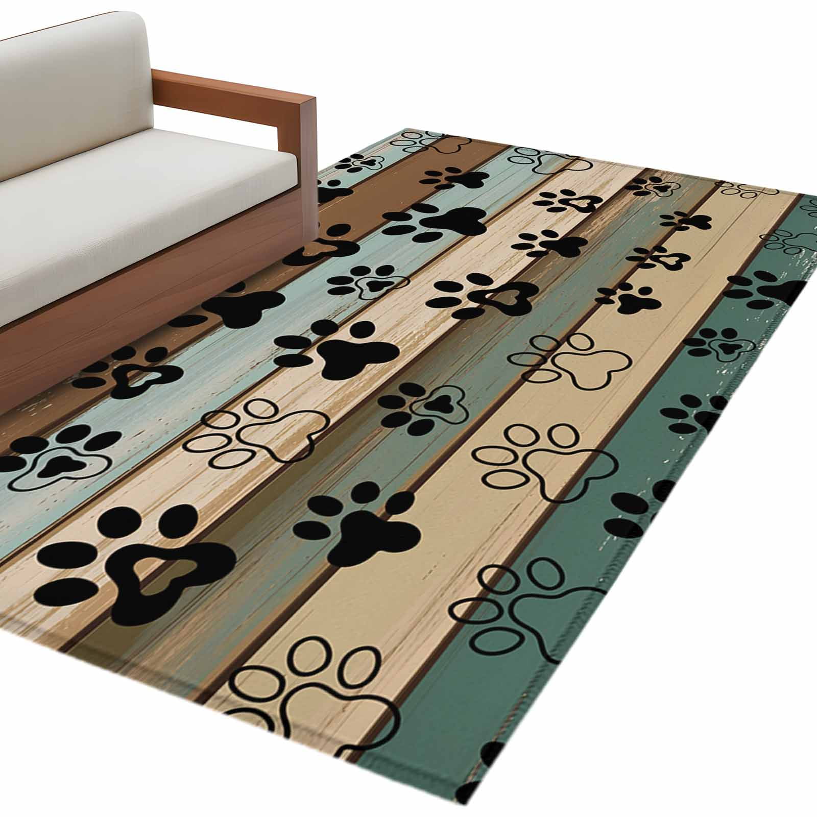 Black Paw Print Large Area Rugs for Bedroom Living Room, Soft Non Slip ...