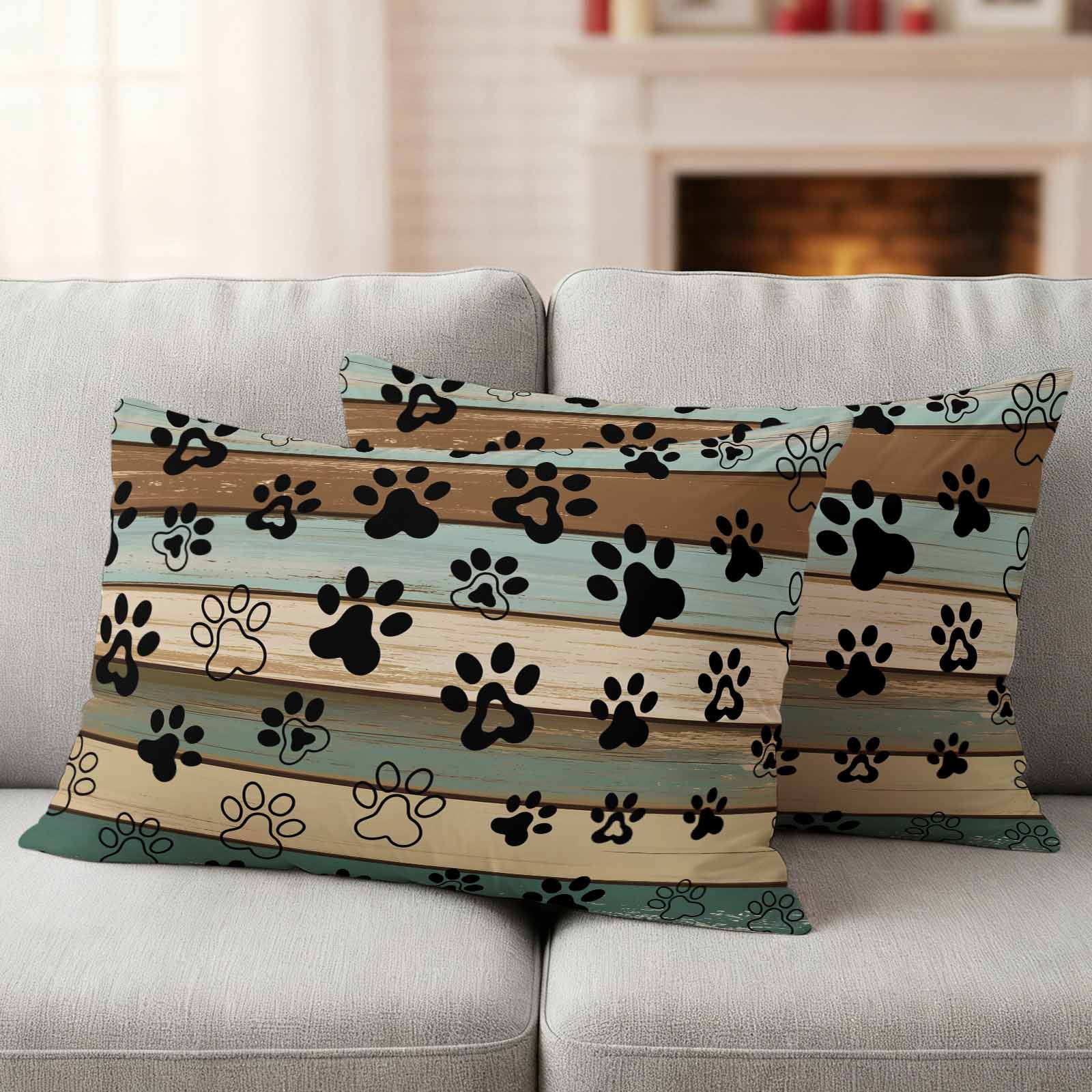 Black Paw Print Outdoor Waterproof Throw Pillow Covers 20x12 Set of 2 ...