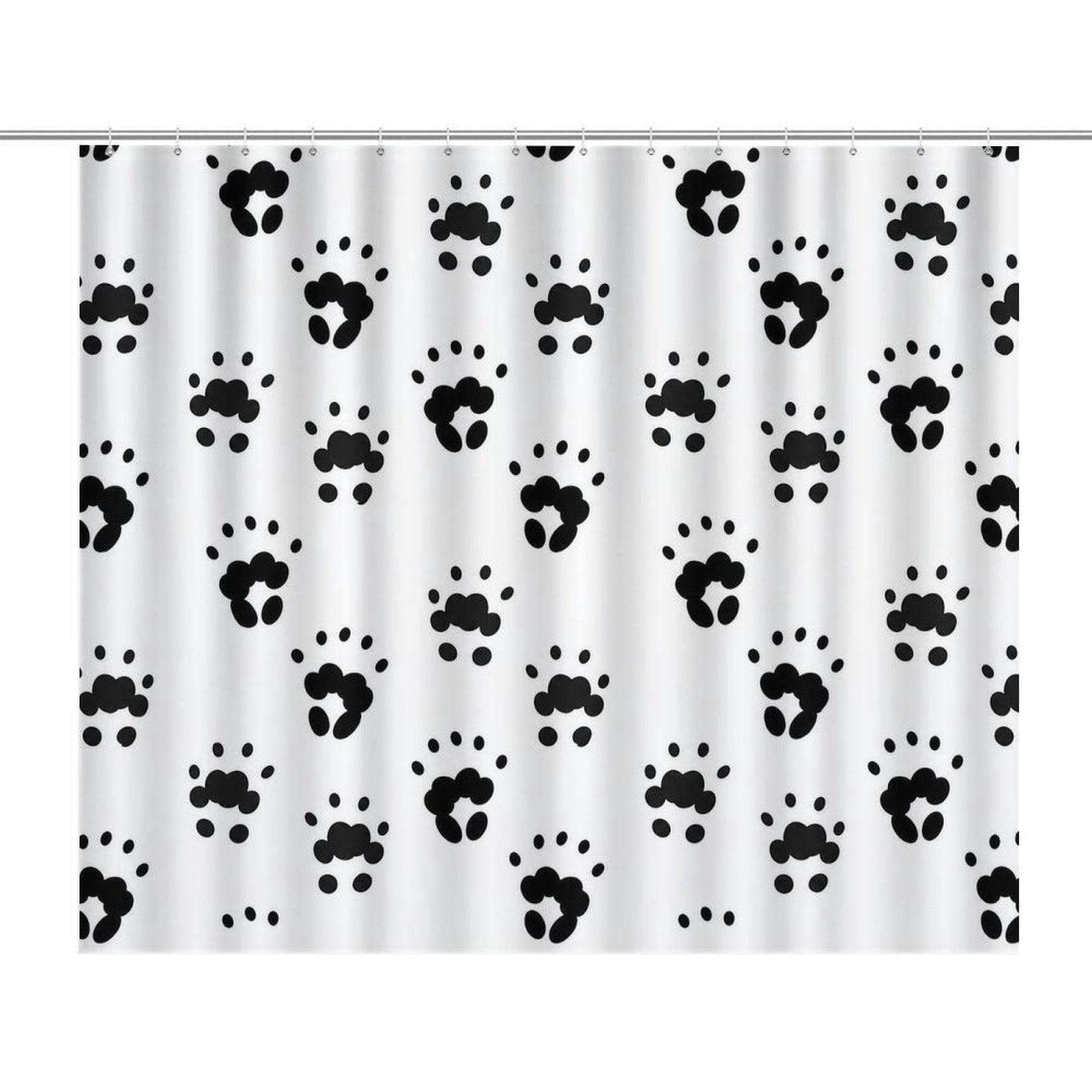 Black Paw Print Pattern Print Shower Curtain,Cloth Fabric Waterproof ...