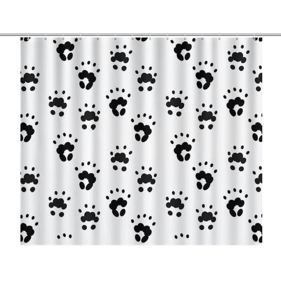 Black Paw Print Pattern Print Shower Curtain,Cloth Fabric Waterproof ...