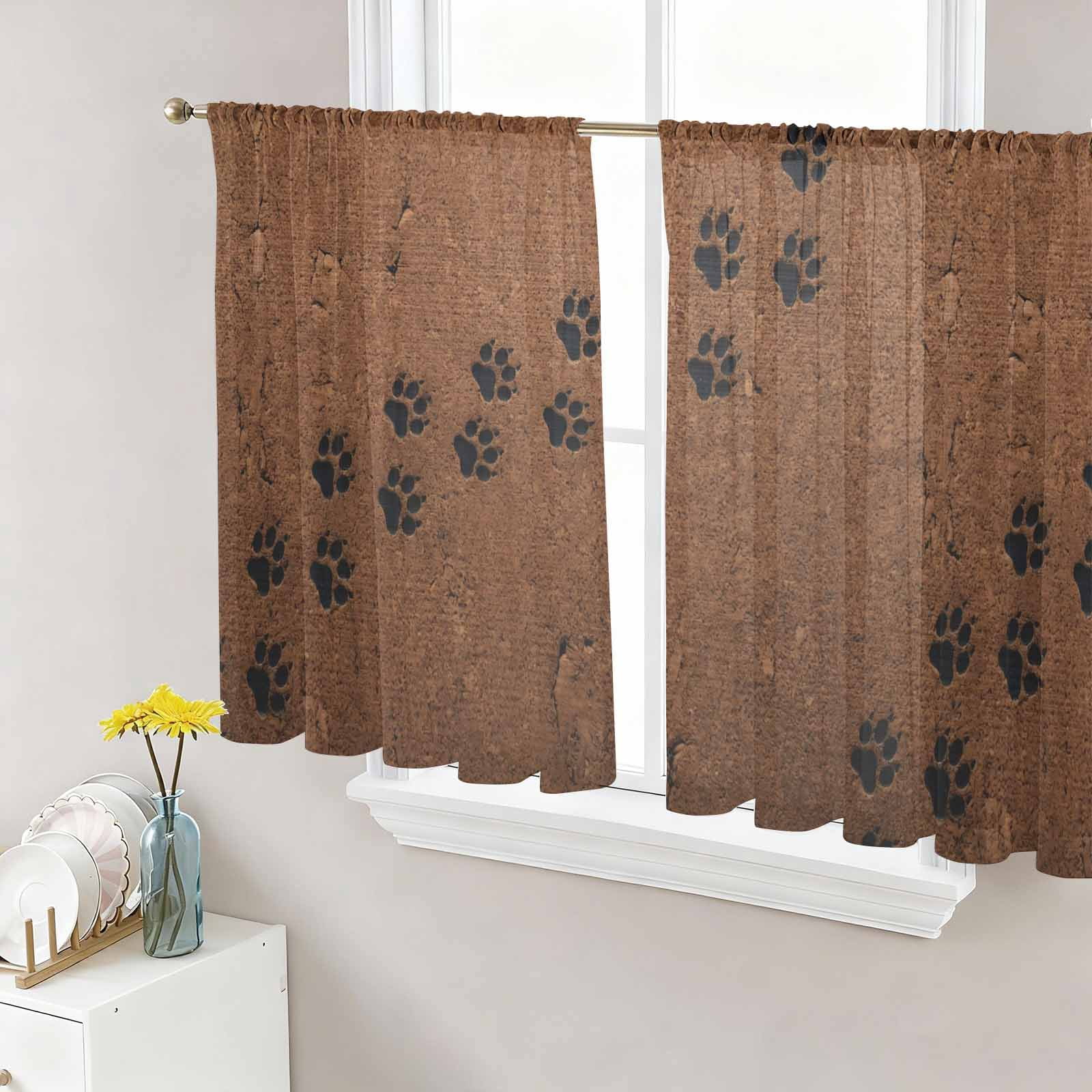 Black Paw Print Sheer Curtains for Living Room Bedroom, Modern Dark Paw ...