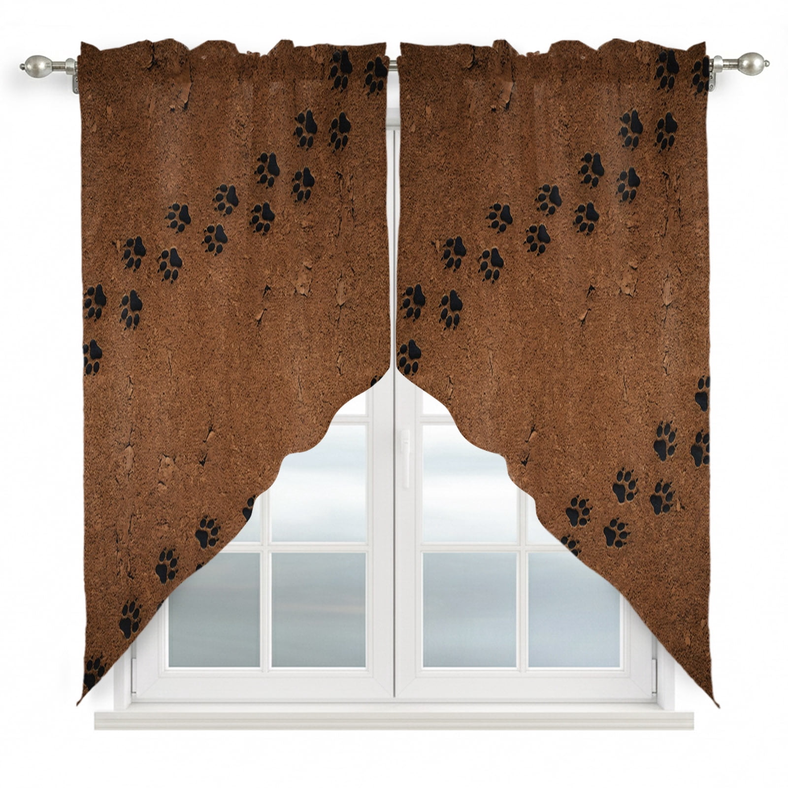 Black Paw Print Swag Curtain Valance for Window 2 Panels Modern Dark ...