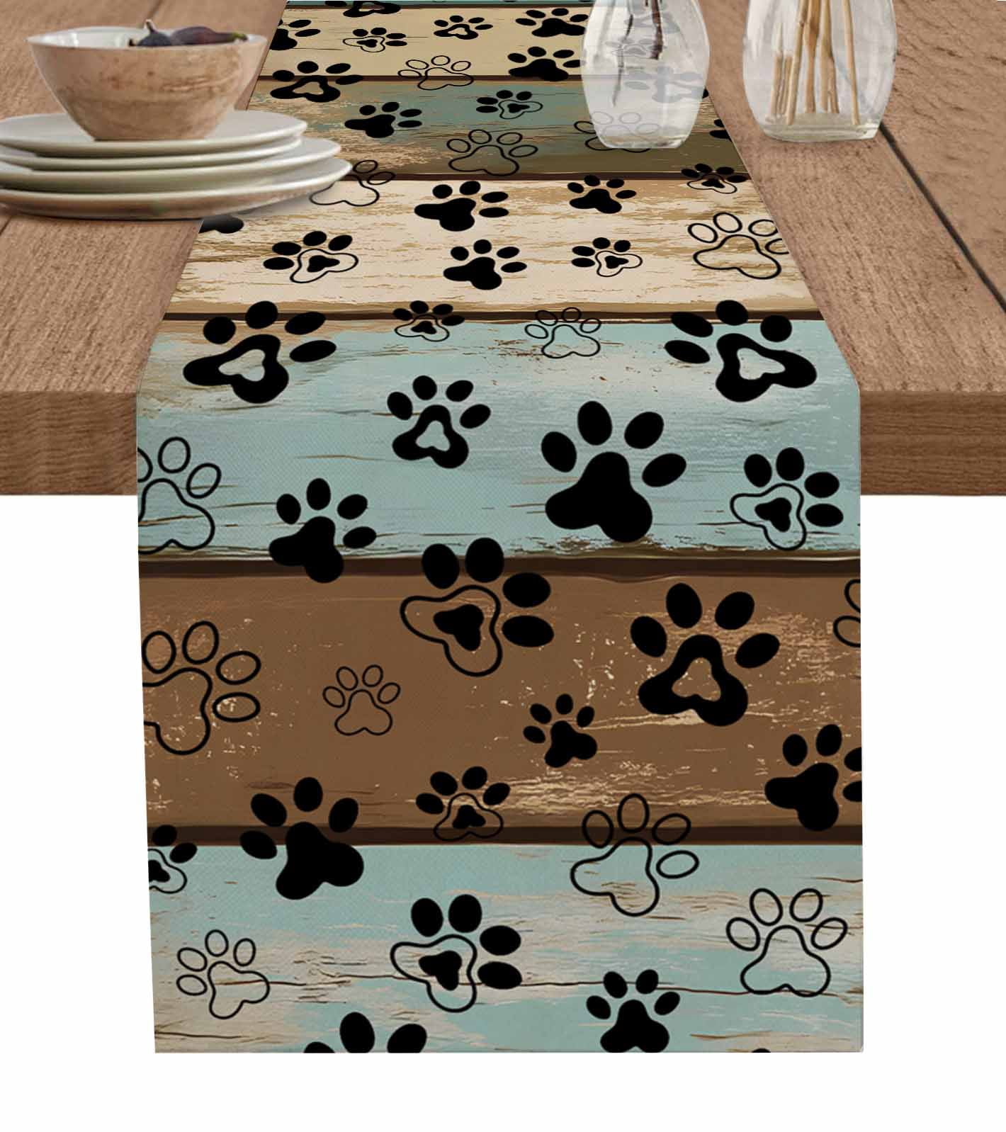 Black Paw Print Table Runner 72 Inches, Farmhouse Vintage Shabby Wood ...