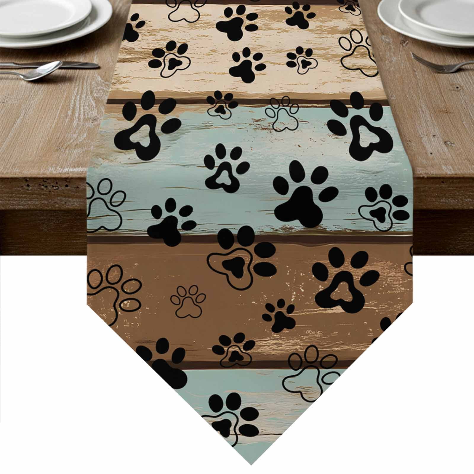 Black Paw Print Table Runner Linen Burlap Table Runner 36 Inches Small ...