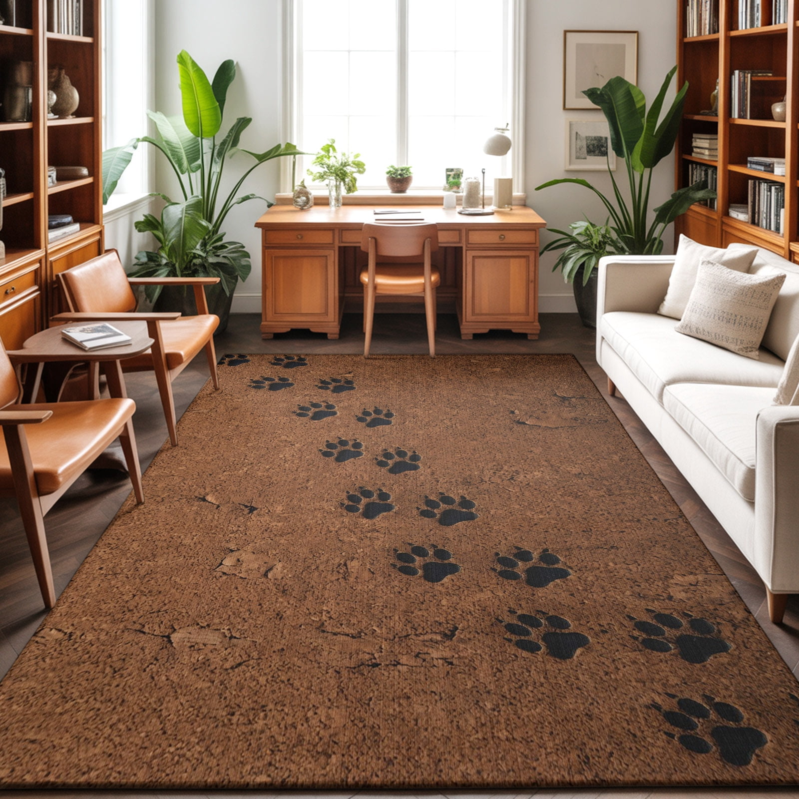 Black Paw Print Washable Area Rug 5 x 8 ft Modern Dark Paw Print Brown ...