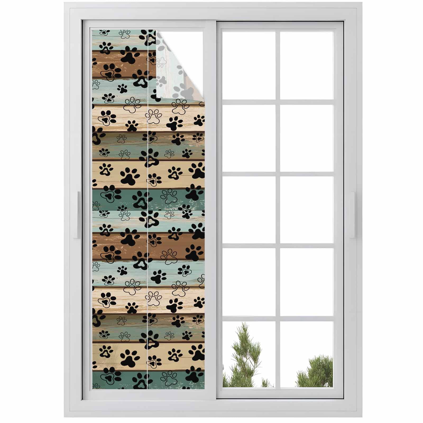 Black Paw Print Window Privacy Film, Farmhouse Vintage Shabby Wood ...