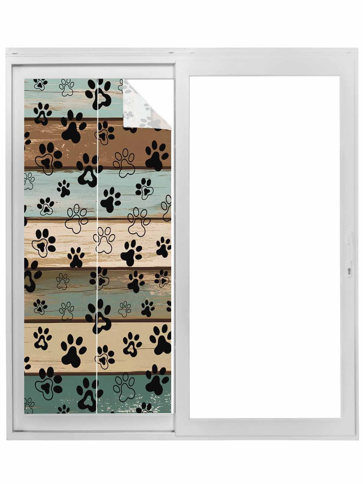 Black Paw Print Window Privacy Film, Farmhouse Vintage Shabby Wood ...