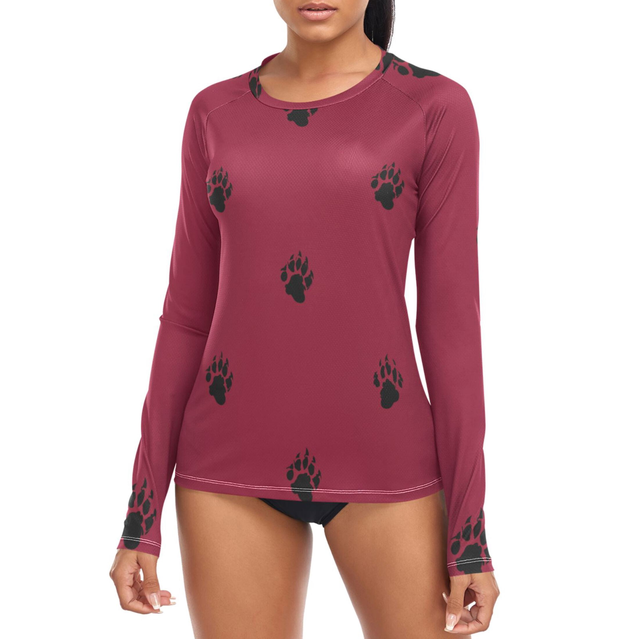 Black Paw Prints Women's Rash Guard Shirts UPF 50+ Sun Protection ...