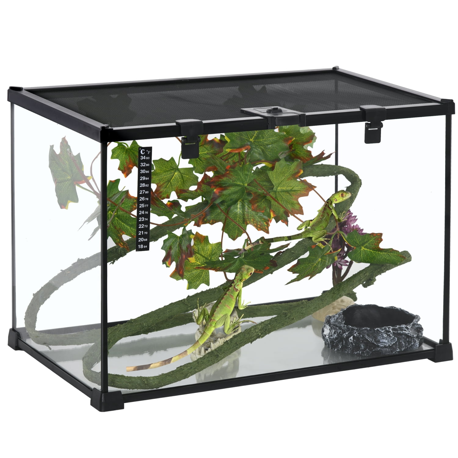 Black PawHut 14 Gallon Reptile Glass Terrarium Tank with Visually ...