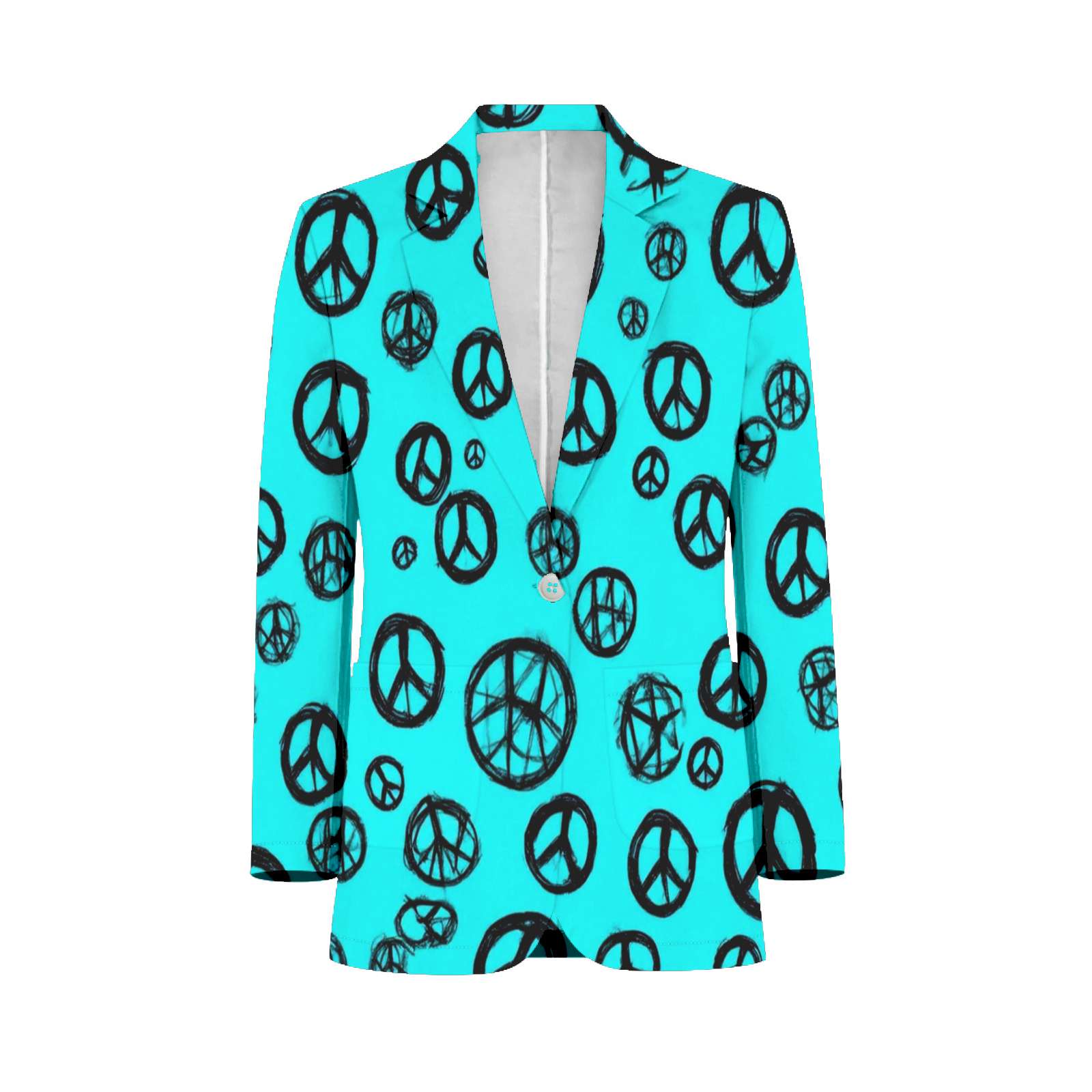 Black Peace Signs On Blue Background Mens Suits Shawl Collar Slim Fit ...