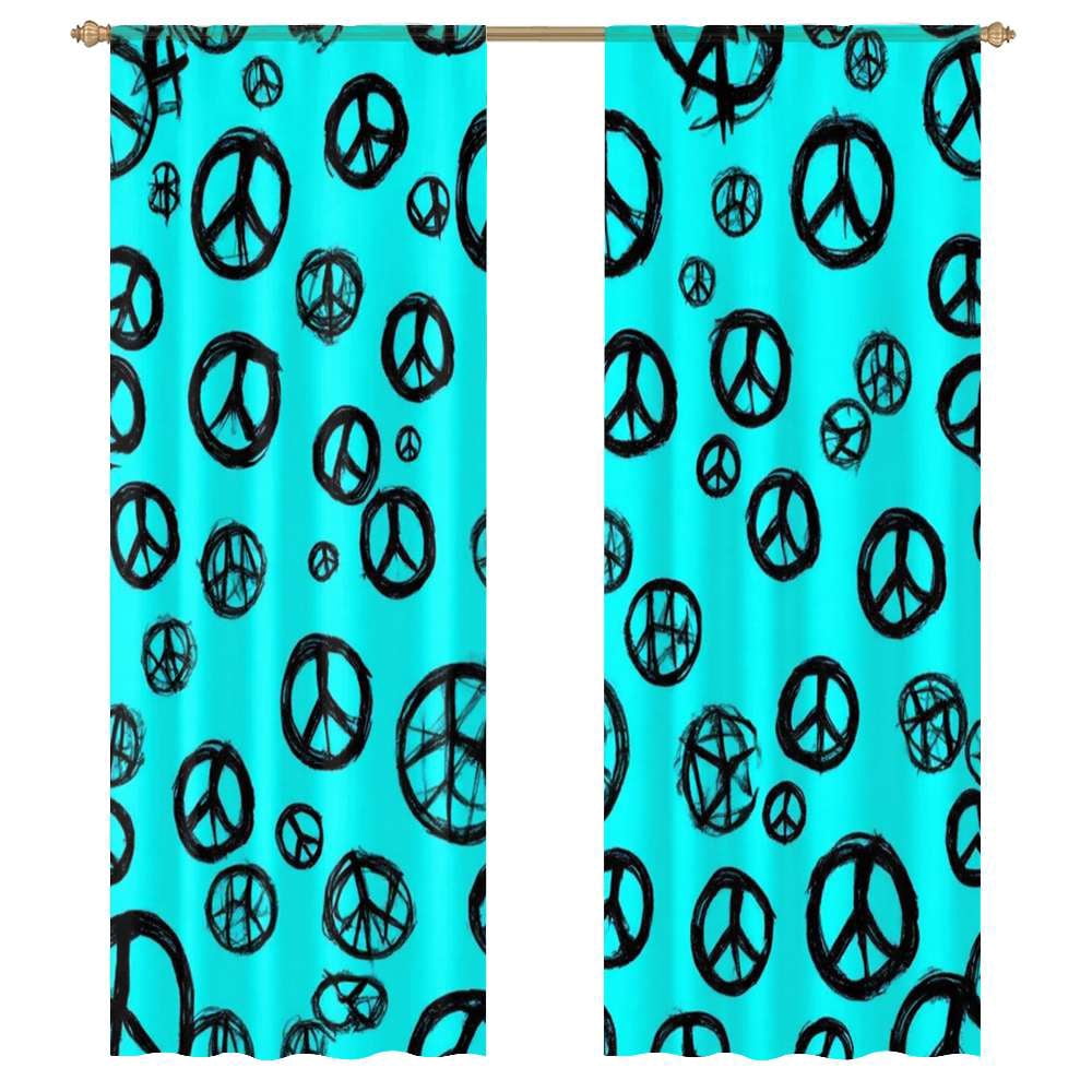 Black Peace Signs On Blue Background Sheer Voile Curtain Window Tulle ...
