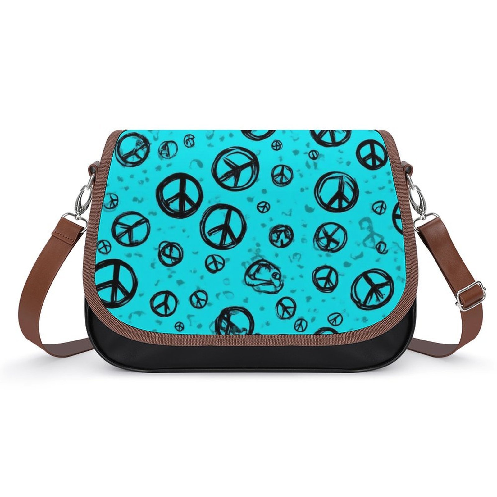 Black Peace Signs On Blue Background Vintage Crossbody Bag For Women ...
