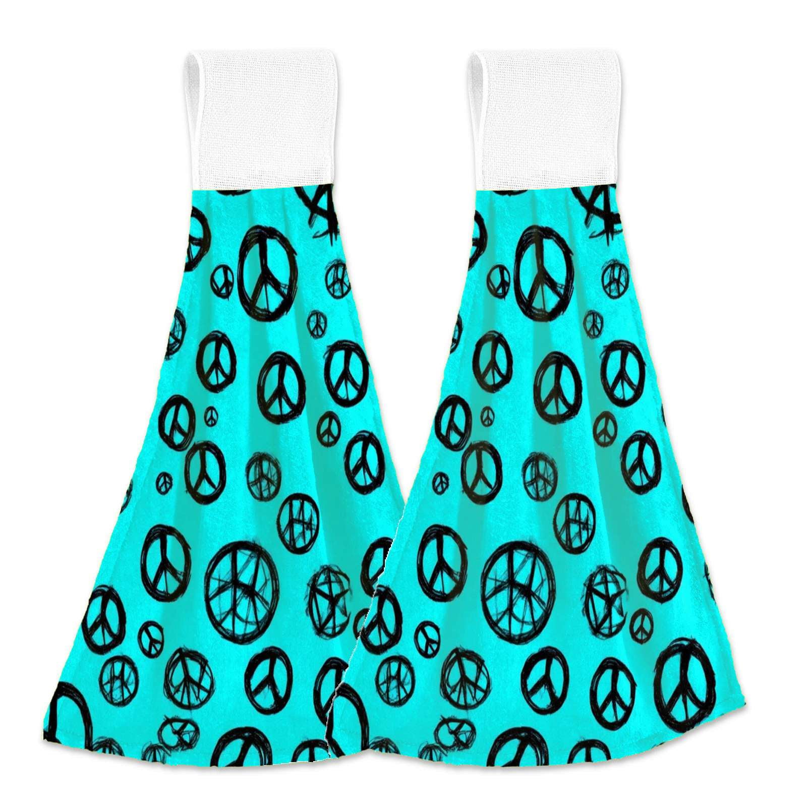 Black Peace Signs on Blue Background Hanging Kitchen Hand Towels Sets ...
