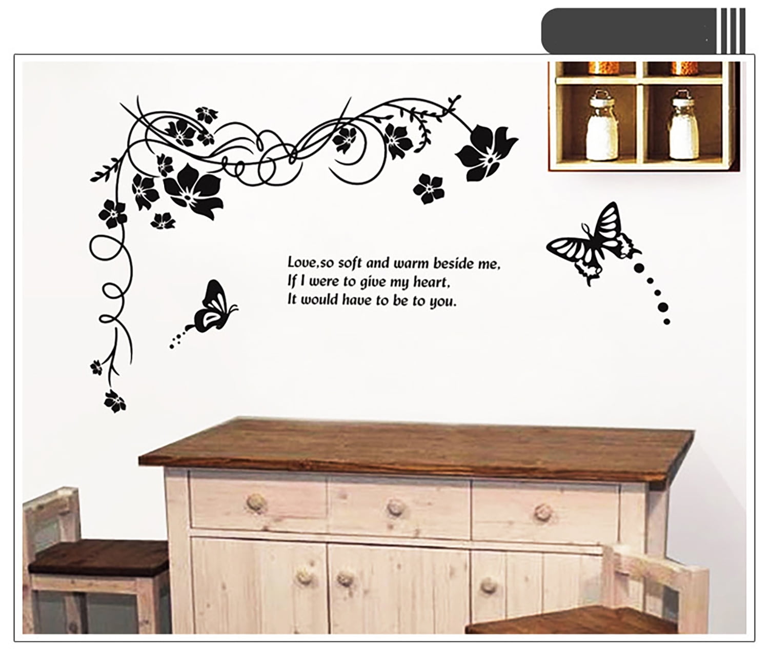 Black Peach Blossom Butterfly Fluttering Wall Decal DIY PVC Transparent ...