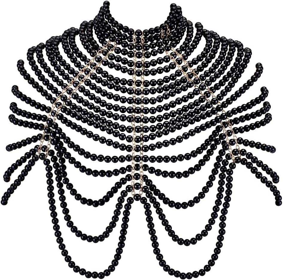 Black Pearl Body Chain Bra Sexy Body Chain Bra Multi layer Chest Chain ...
