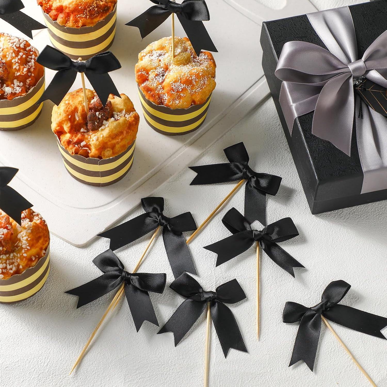 Black Pearl Bow Cupcake Toppers Bow Cake Topper Coquette Themed Party ...