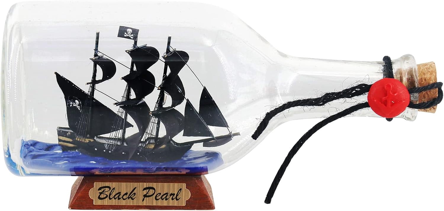 Black Pearl Caribbean Pirate Model Ship in a Bottle Glass Ornament ...