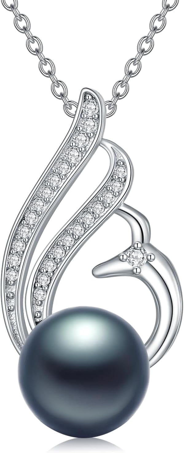 Black Pearl and Moissanite Necklace for Women Sterling Silver ...