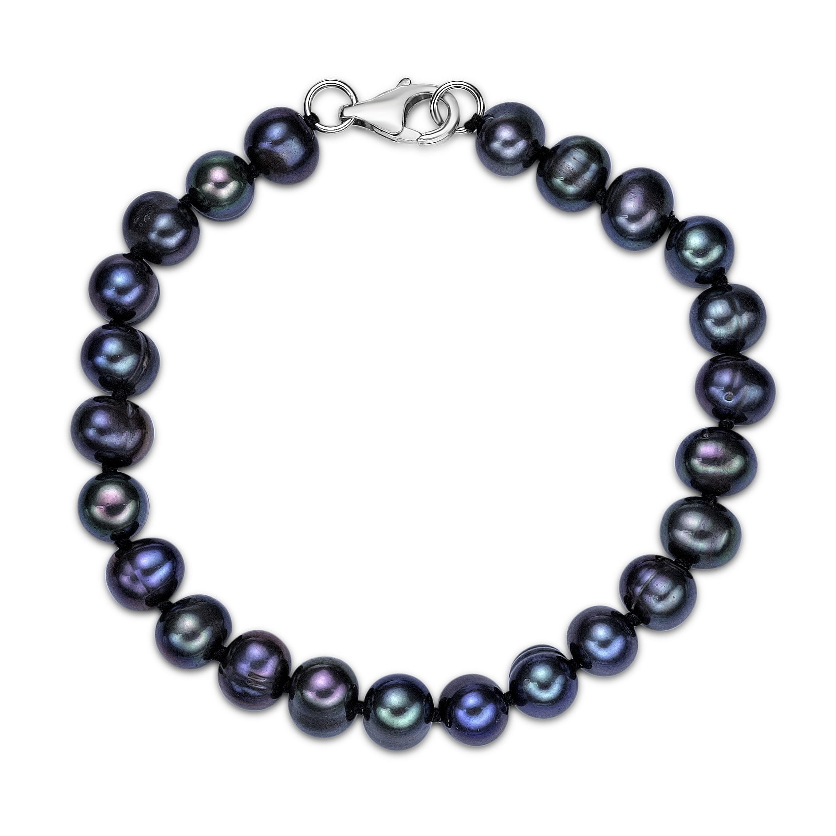 Black Pearl One Row Bracelet for Women in 925 Sterling Silver I 7.25 ...