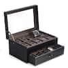 Black Pebbled Leather 20 Watch Case with Glass See-Thru Top and Drawer ...