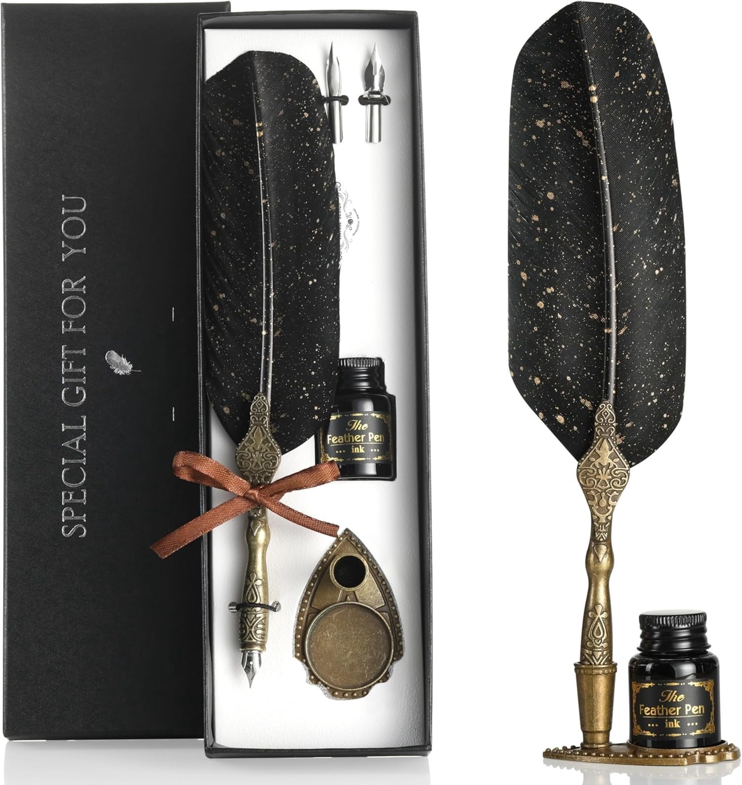 Black Pen and Ink Set, Classic Series Goose Quill With Carving Stand ...