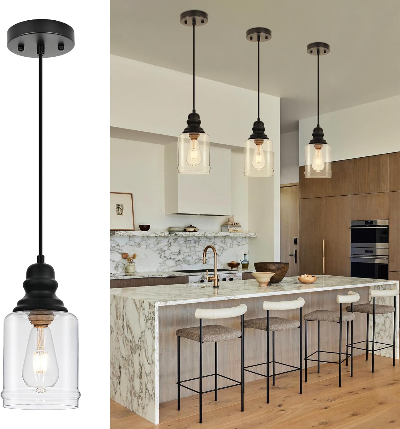 Black Pendant Light with Clear Glass Shade Mini Hanging Pandent Light ...