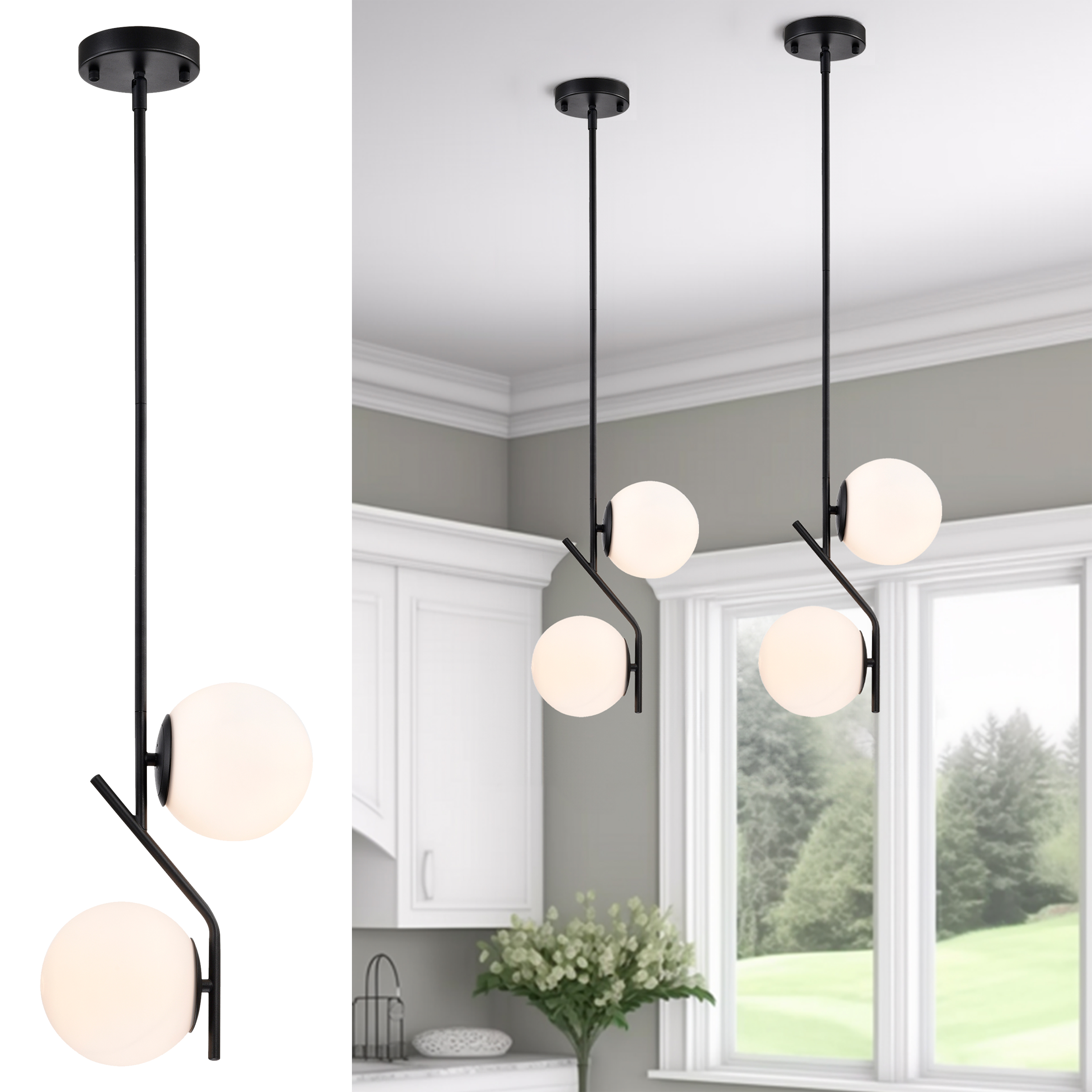 Pathson 1 Light Glass Pendant Lighting Kicthen Light Fixtures Black ...