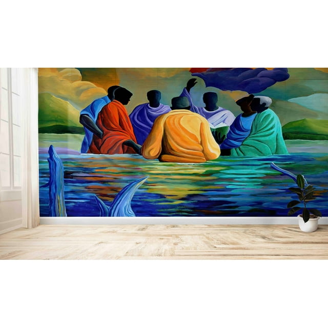 Black People Wall Painting, Bright Wallpaper, Paper Wall Art Baptism ...