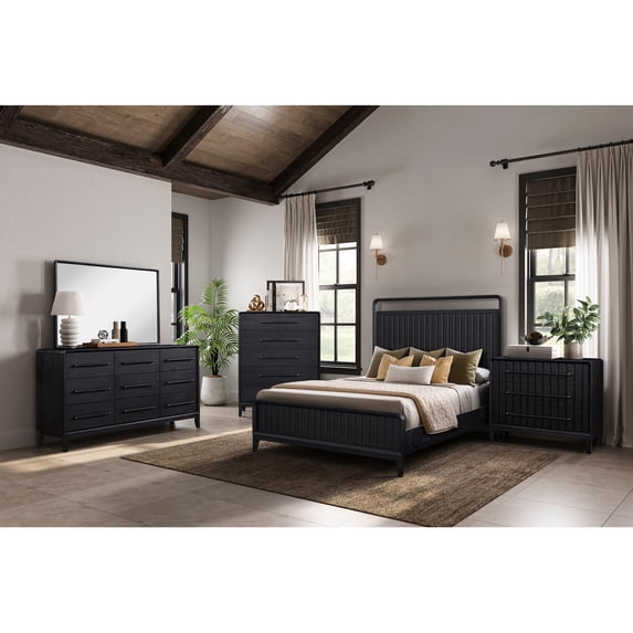 Black Peppercorn Queen Open Panel Bed, Veneers, Solid Wood + , Channel ...