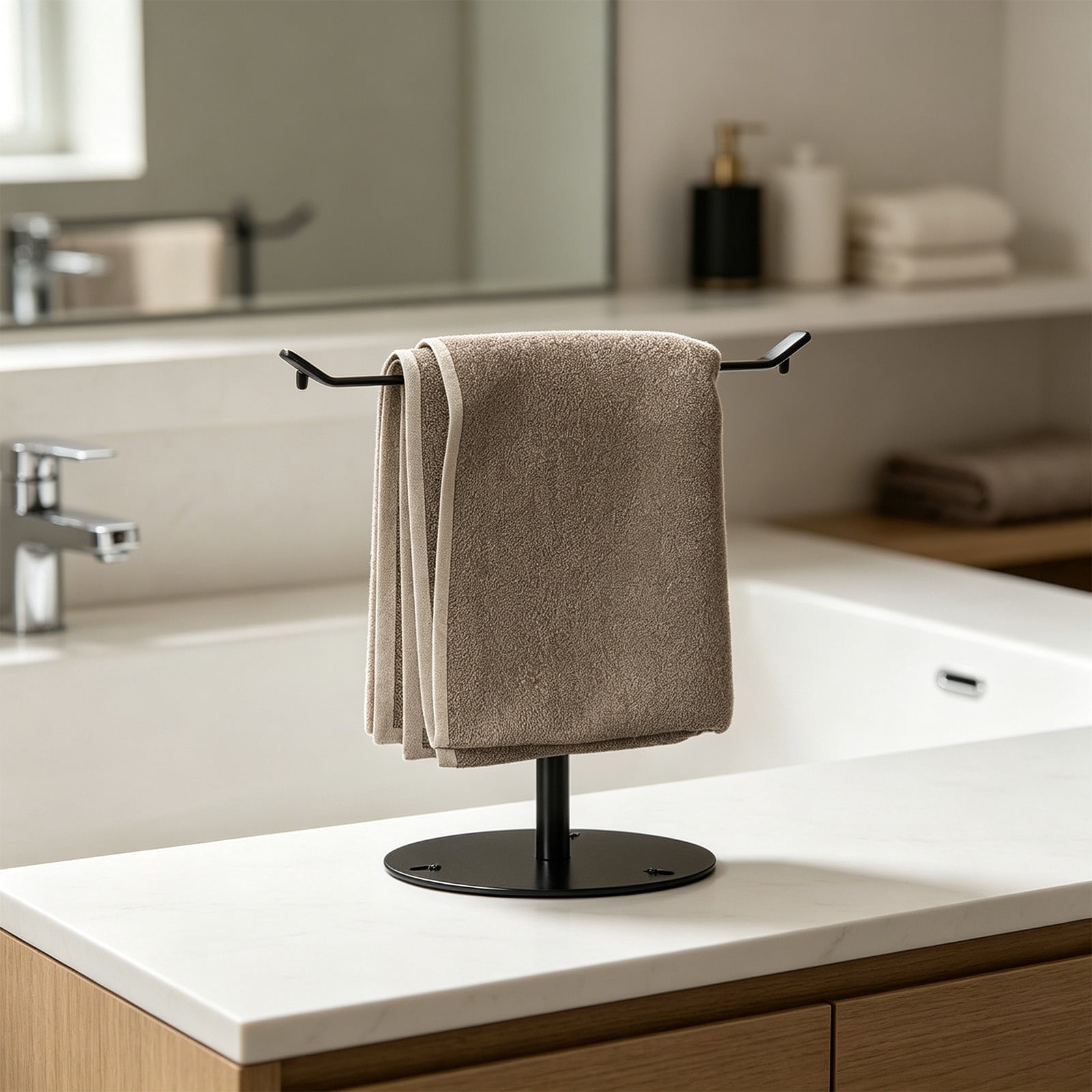 Black Perpendicular Paper Towel Rack - T-Shape Bathroom Desktop Towel ...