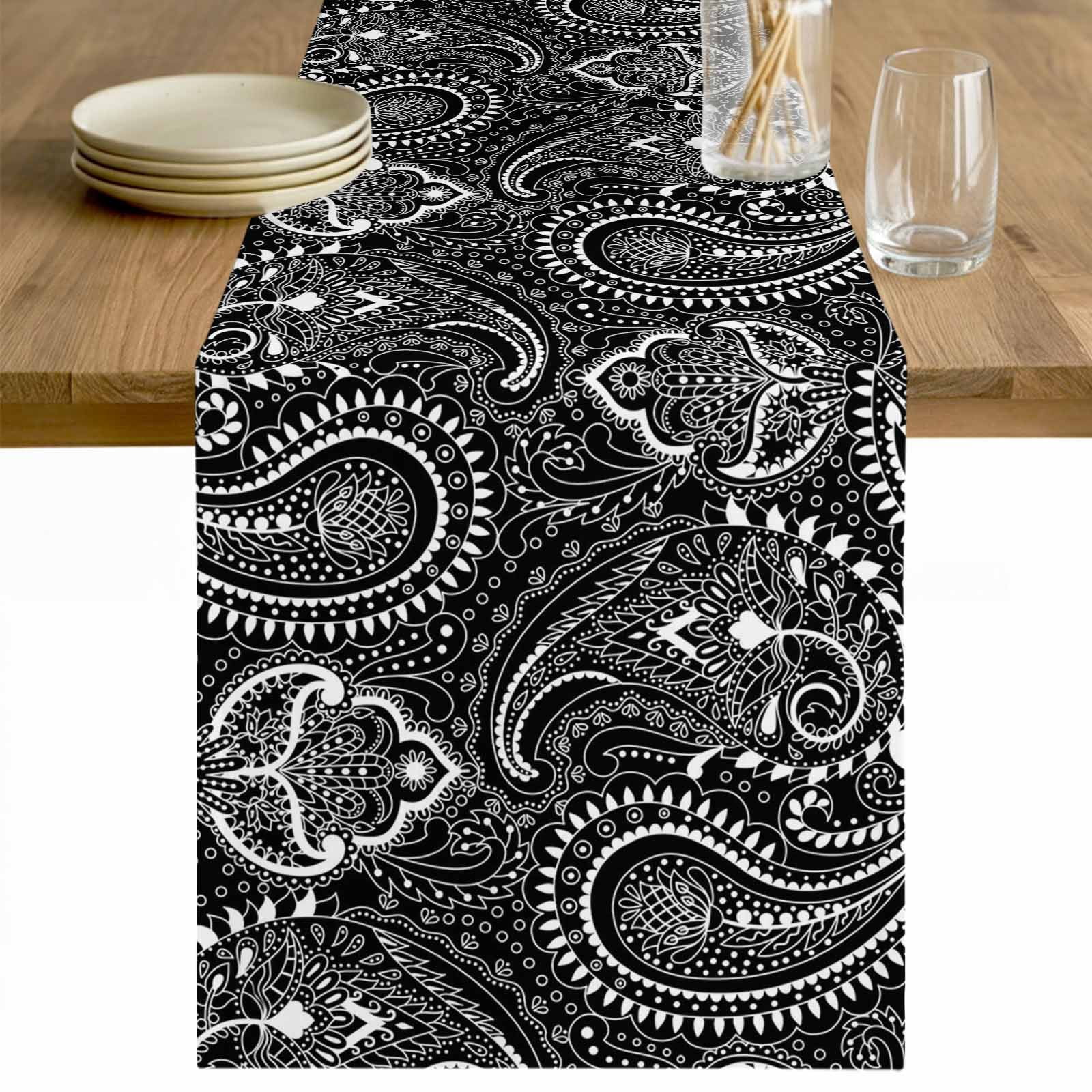 Black Pesley Flower Table Runner 60 Inches Long Farmhouse Dress Scarves ...