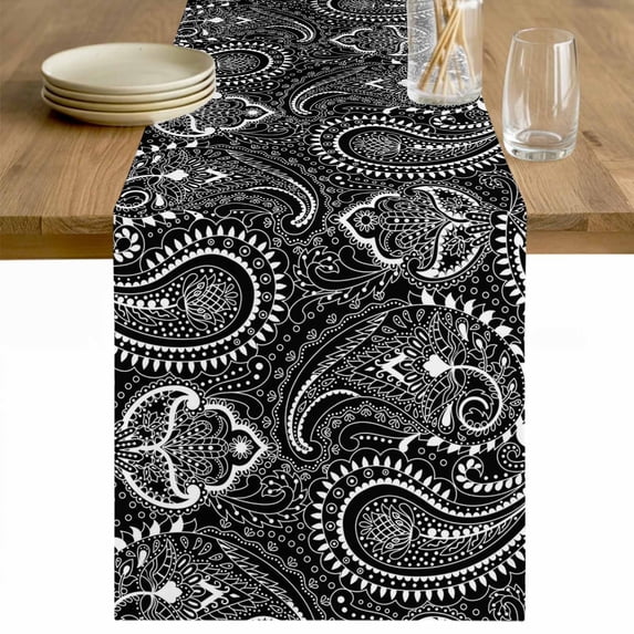 Black Pesley Flower Table Runner 72 Inches Long Farmhouse Dress Scarves ...