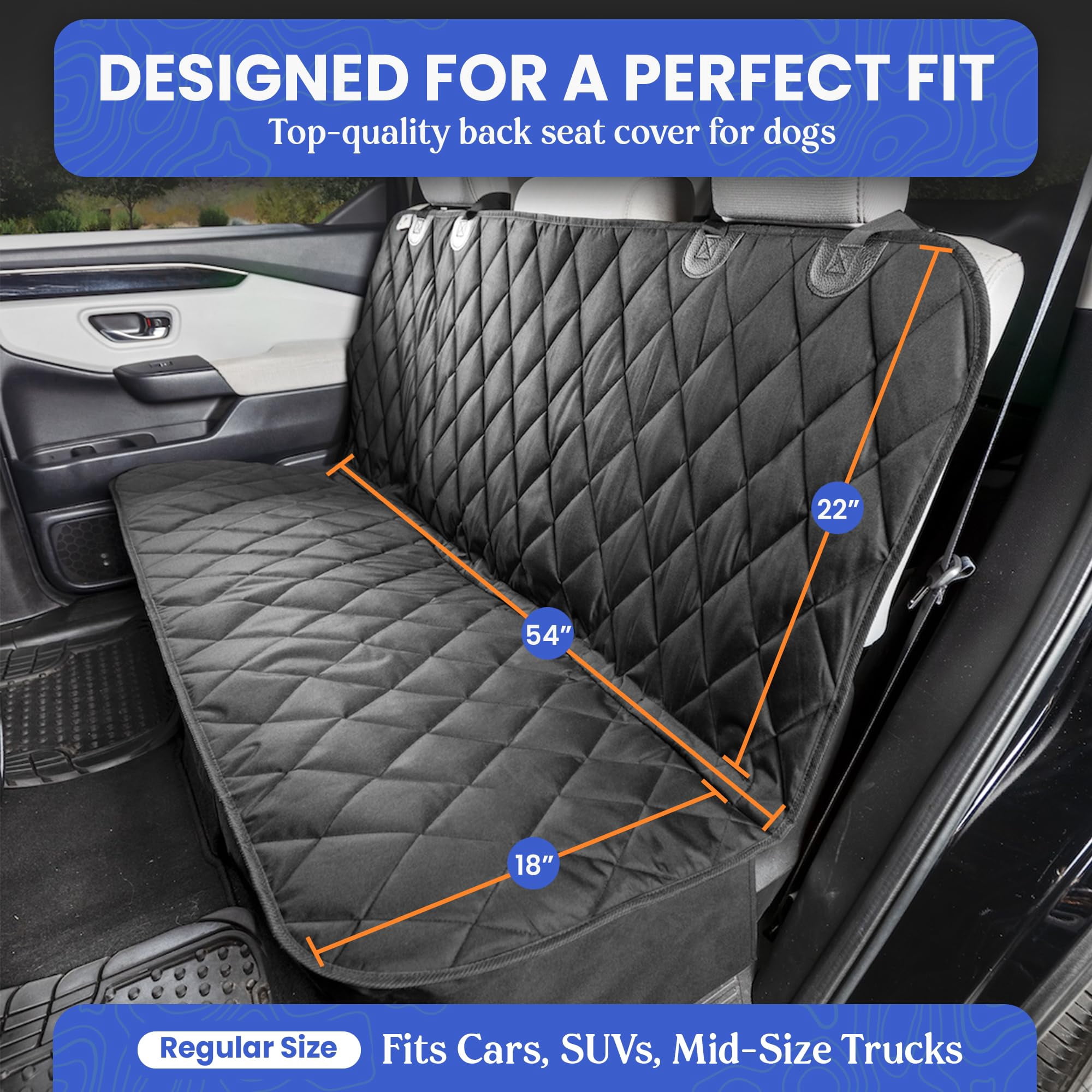 Black Pet Car Seat Cover, 54" Wide, Waterproof Non-Slip Heavy Duty For ...
