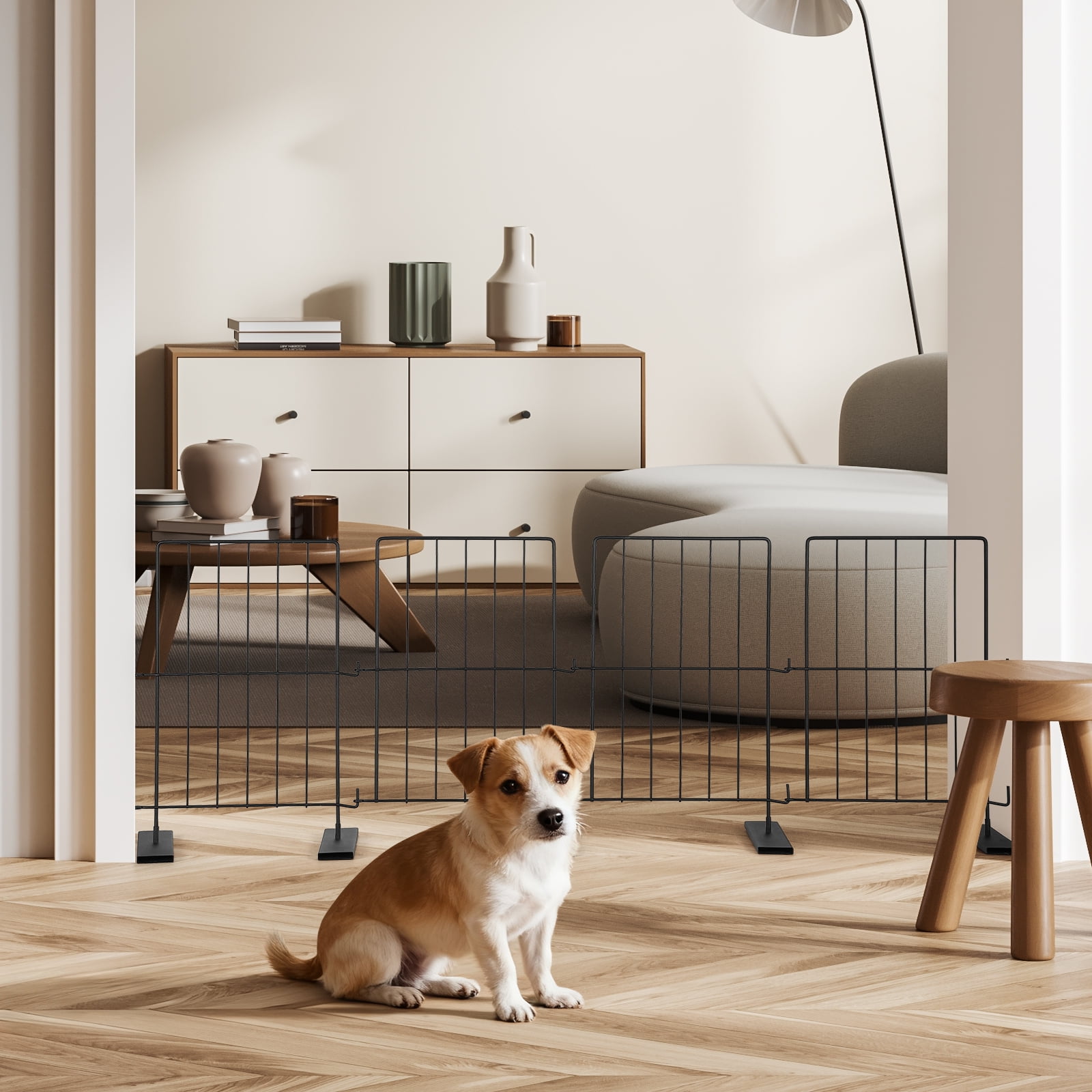 Black Pet Gate for Stairs - 4-Panel Freestanding Dog Fence, Expandable ...