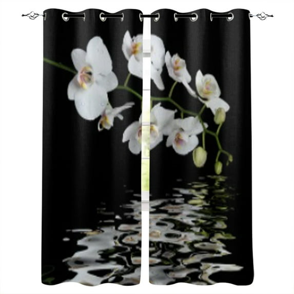 Black Phalaenopsis Or Rhododendron Flowers And Branches Reflected In ...