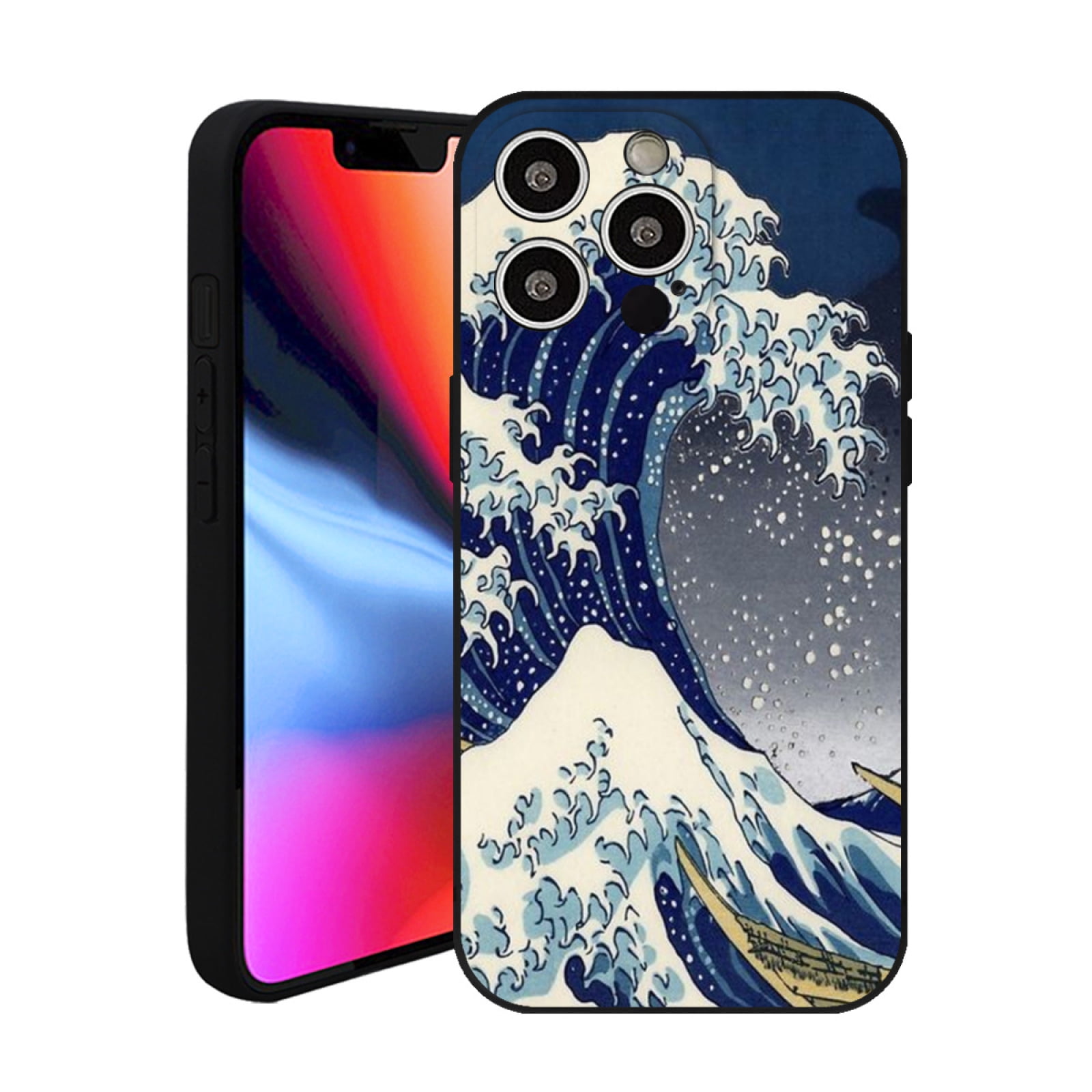 Black Phone Case Fit The for iPhone 14 Pro Case Great Wave Off Kanagawa Night Case Cover ...