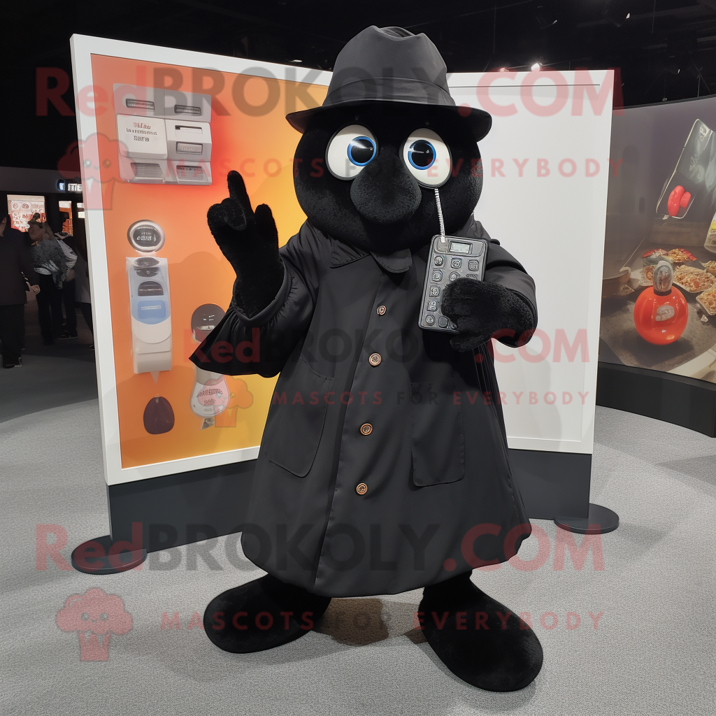Black Phone REDBROKOLY mascot costume character dressed with a Coat and ...